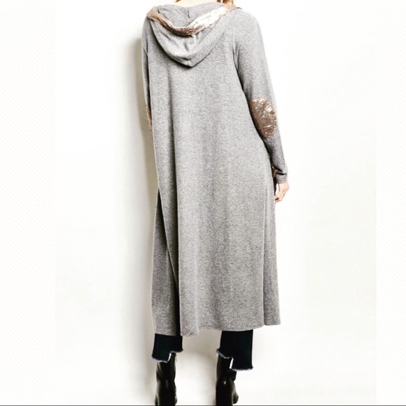 L Love | Sweaters | Ava Hooded Sequin Gray Duster Cardigan Sweater ...